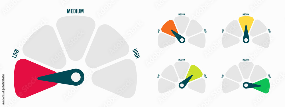 Radial scale from red to green with arrow hand pointer. Vector ...