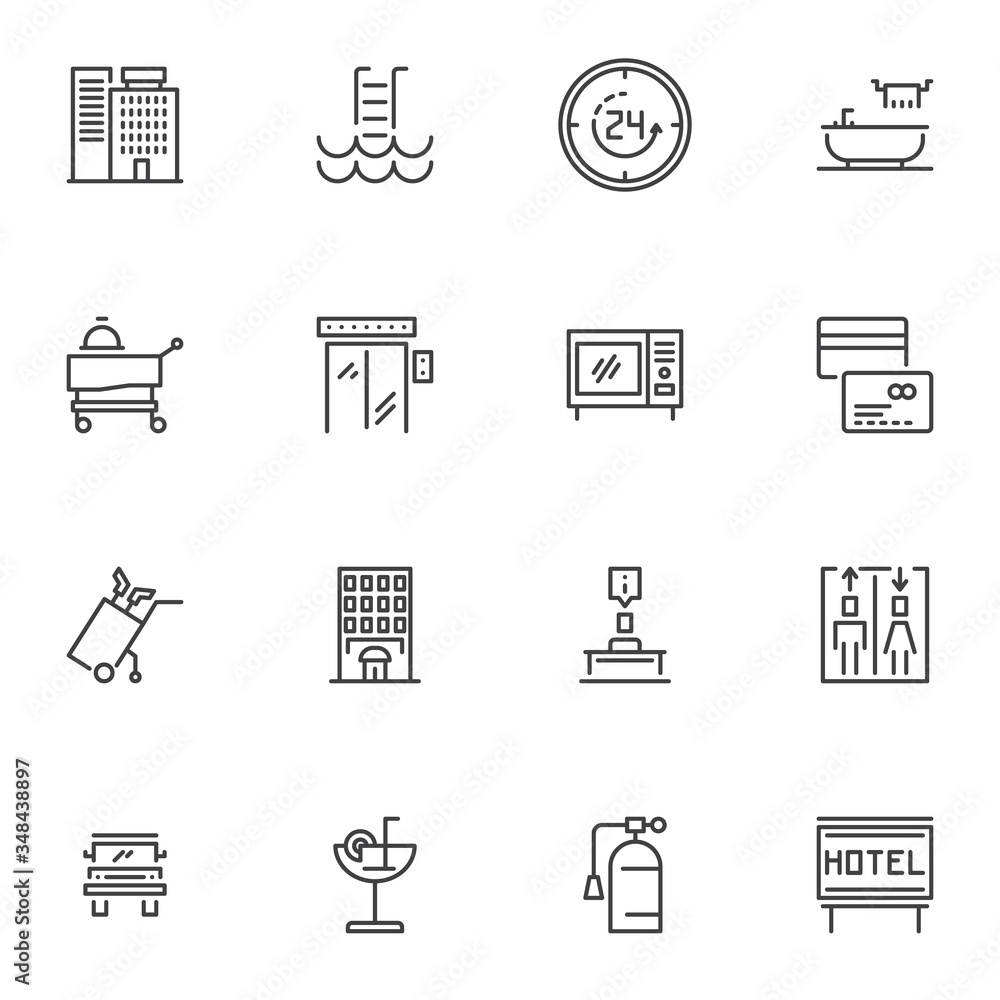 Hotel service line icons set, outline vector symbol collection, linear ...