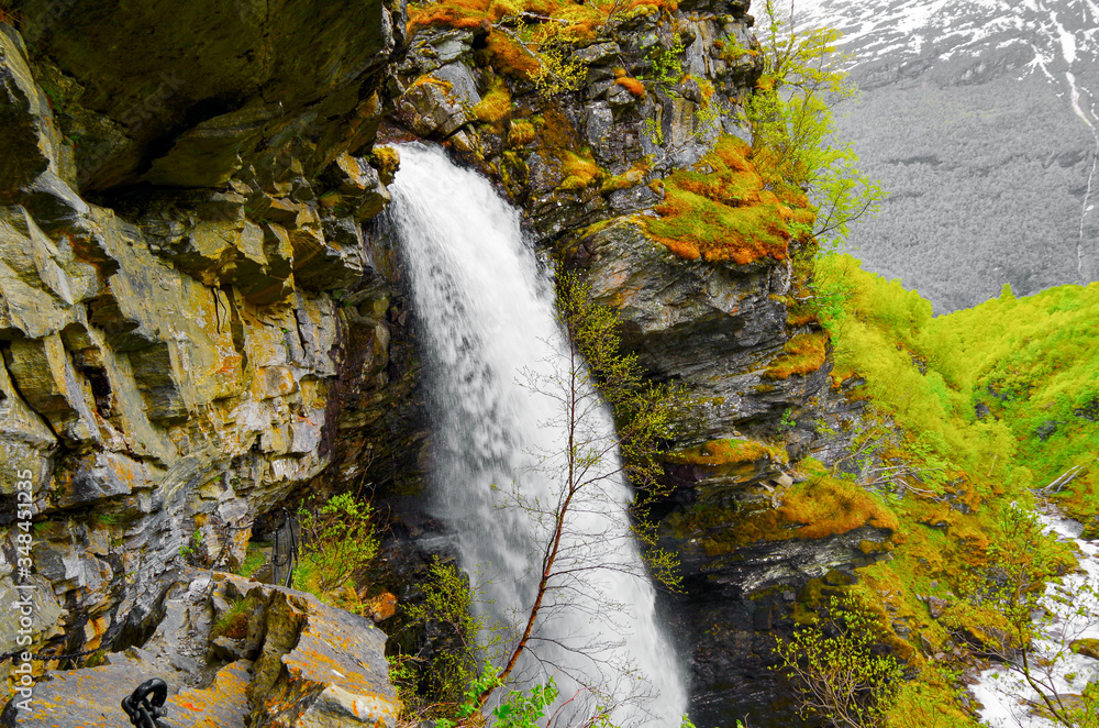 Beautiful landscape view of Storseterfossen waterfall or cascade near ...