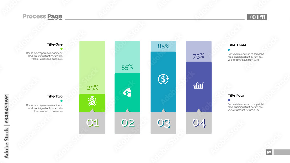 Four columns bar chart. Business data. Percent, diagram, design ...