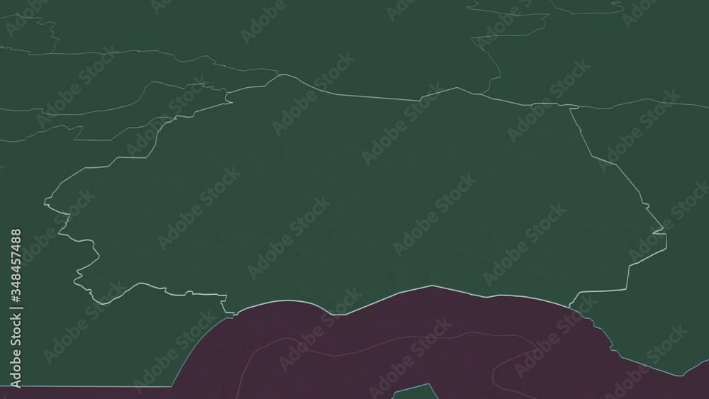 Kaffrine, region with its capital, zoomed and extruded on the ...