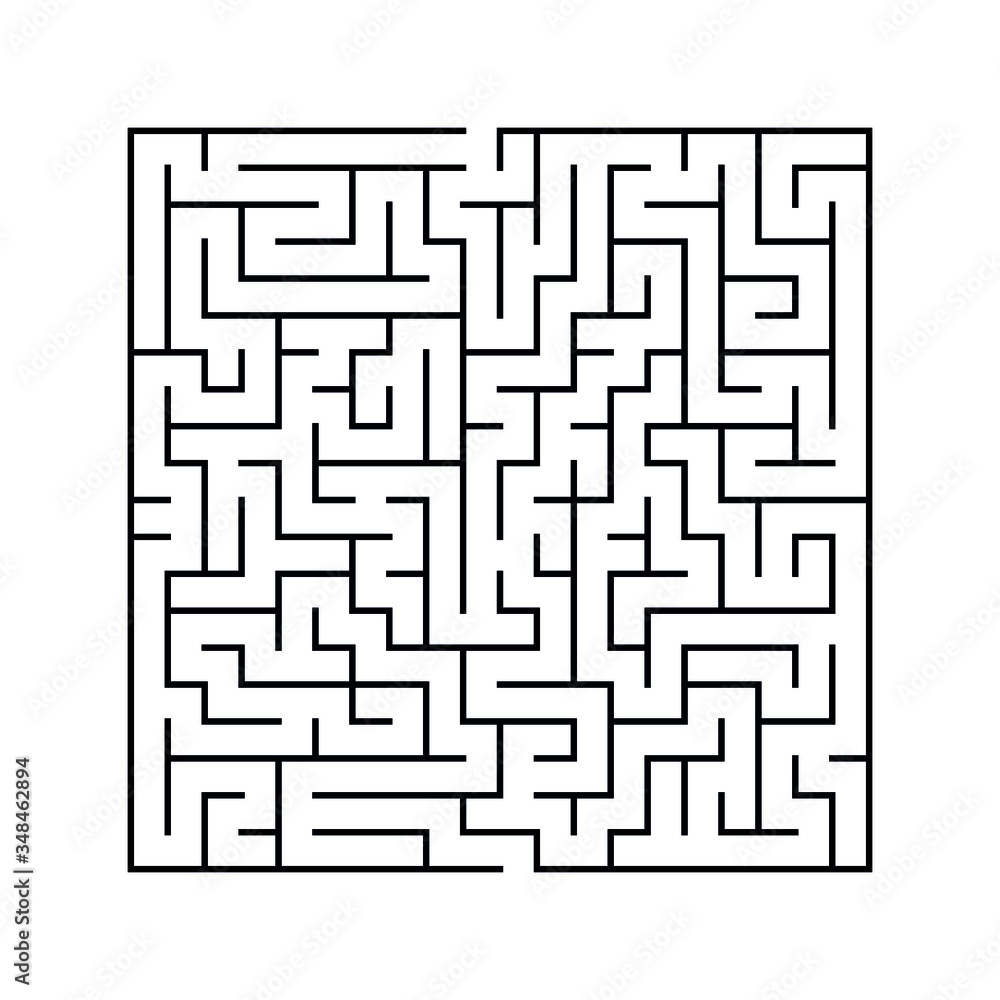 Maze. Education logic game labyrinth for kids. Find right way. Isolated simple square maze black ...