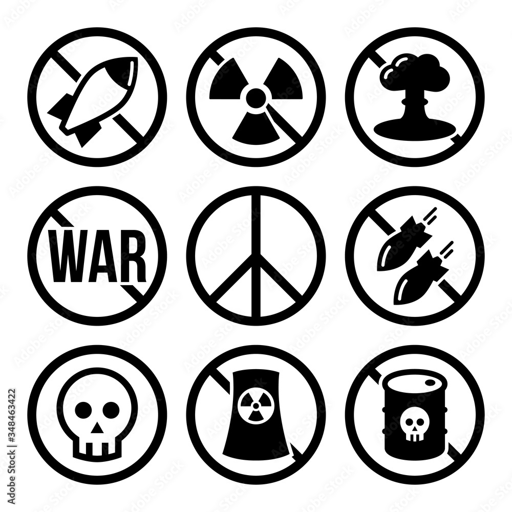 No nuclear weapon, no war, no bombs vector warning signs - antiwar ...