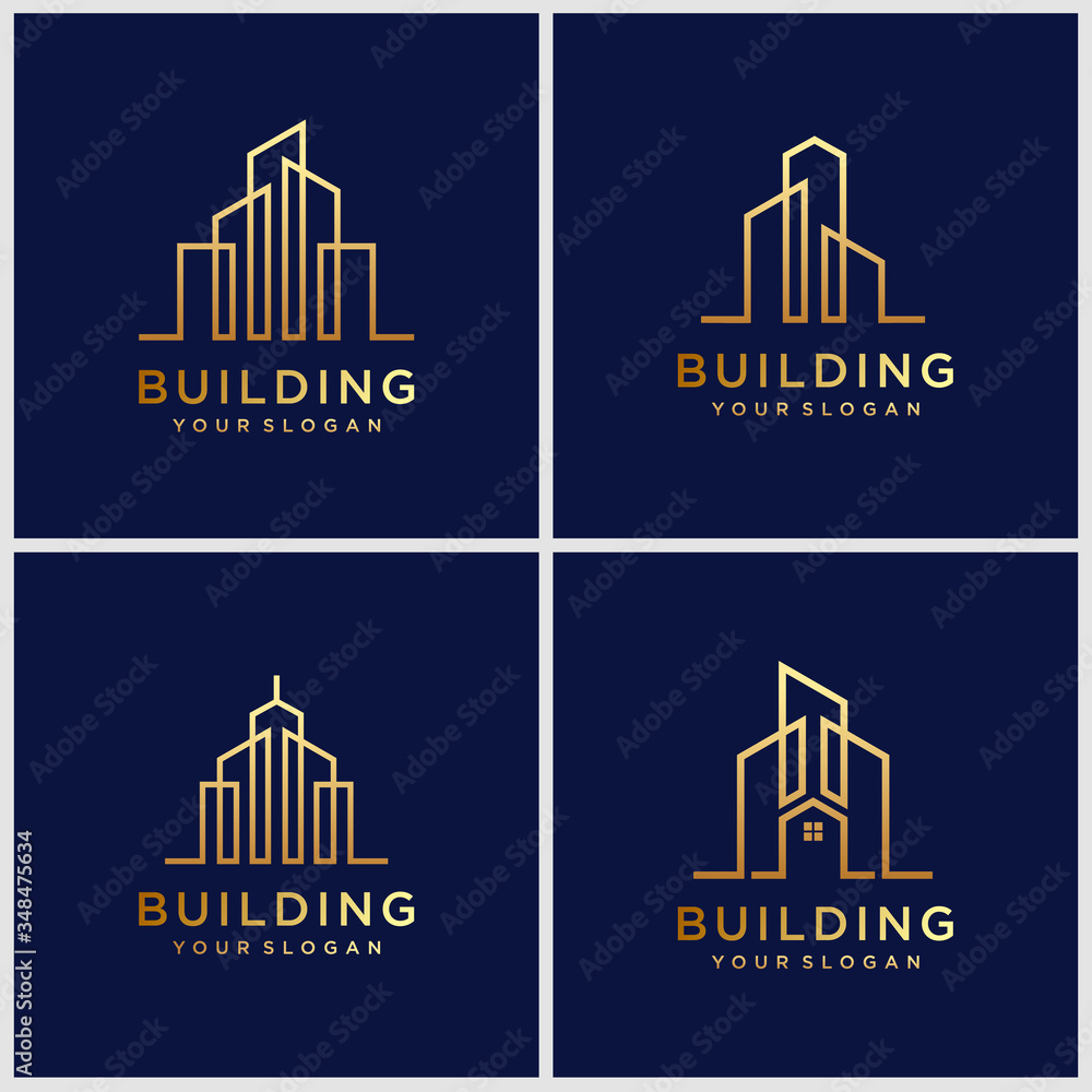 building logo designs. construction logo design with line art style ...