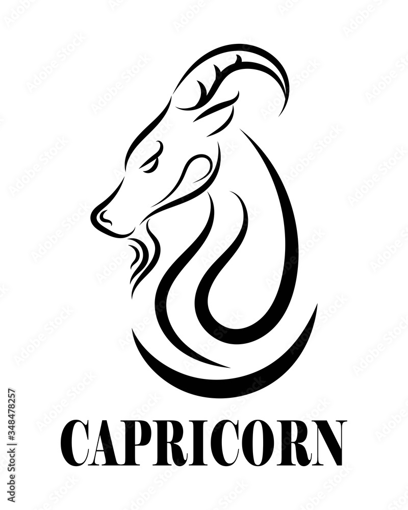 Black line vector logo of goat head. It is sign of capricorn zodiac ...