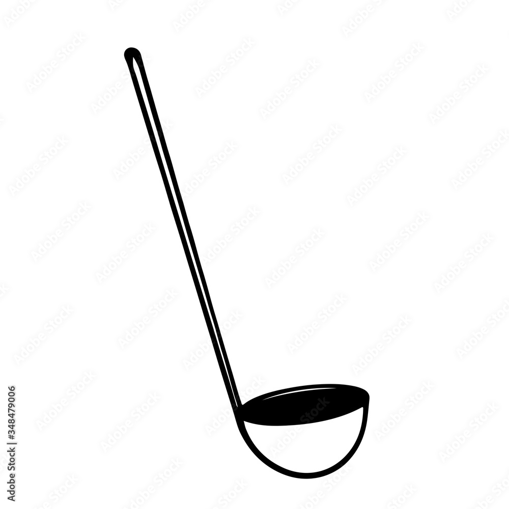 Kitchen ladle. Digital doodle outline art. Print for stickers, banners ...