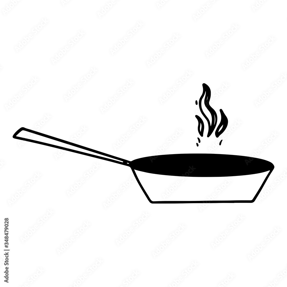 Kitchen pan. Digital doodle outline art. Print for stickers, banners ...