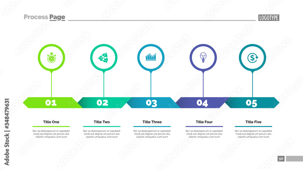 Five options process chart slide template. Business data. Strategy ...