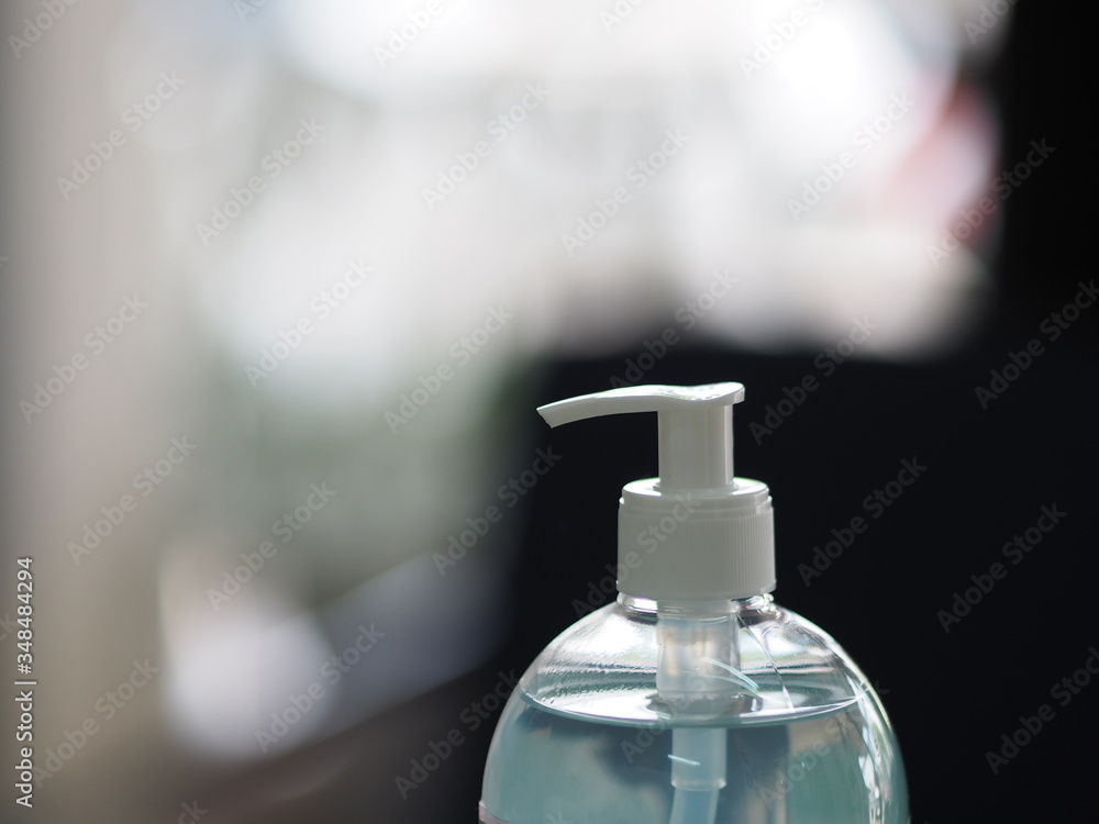 Hand Sanitizer, gel alcoholic mixture with gelatin in clear Plastic ...