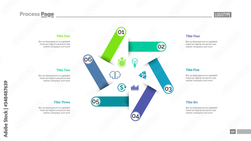 Six steps process chart slide template. Business data. Structure ...