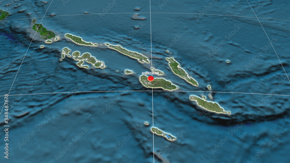 Solomon Islands extruded and capital labelled. Satellite Stock Illustration | Adobe Stock