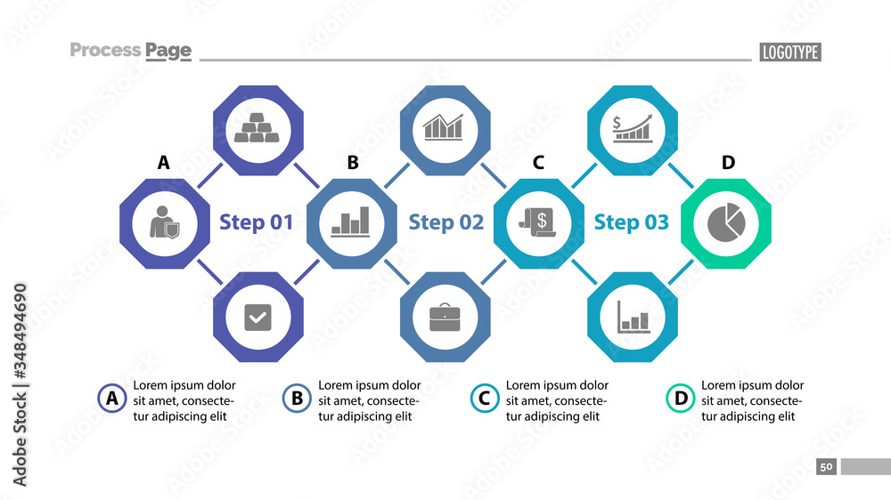 Four elements process chart slide template. Business data. Option ...