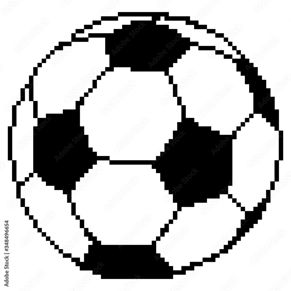 Pixel art football ball isolated on white background/ Video game style ...