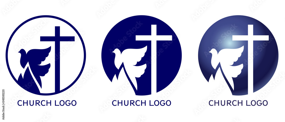 Church logo set, symbol of Christianity, the cross , dove and the ...