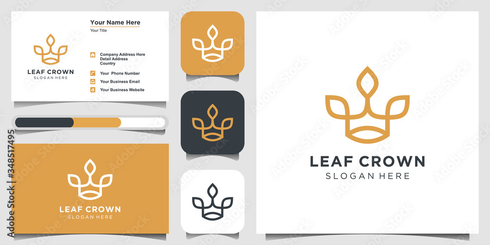 creative symbol leaf crown with line art. logo design inspiration ...
