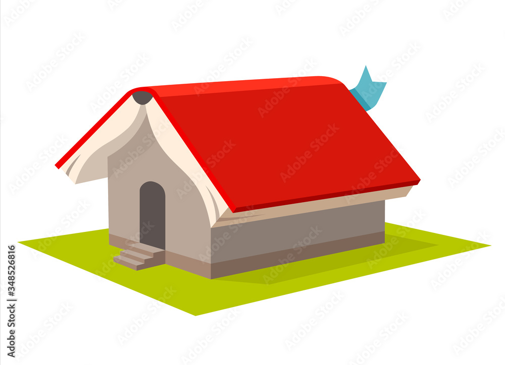 Opened red student book cover house roof vector apartment. 3d realistic ...