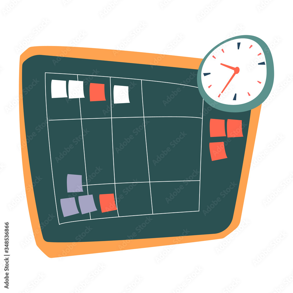 Taskboard with squared table and stickers vector. Time management and ...
