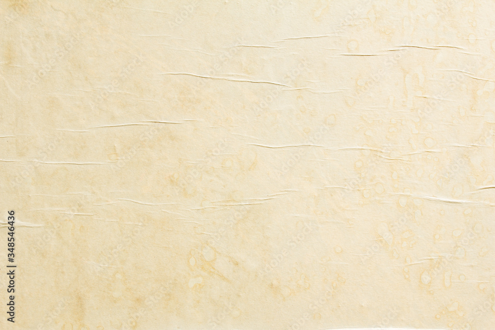 Poster Old crumpled beige paper poster with dirty stains on wavy ...