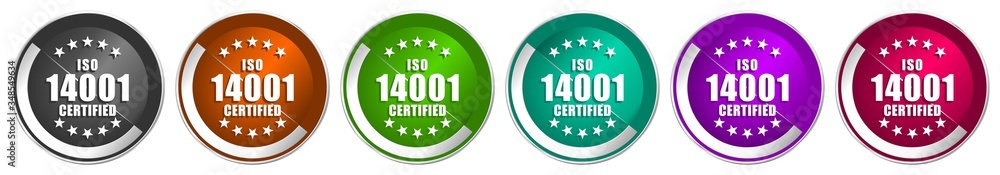 Iso 14001 icon set, silver metallic chrome border vector web buttons in ...