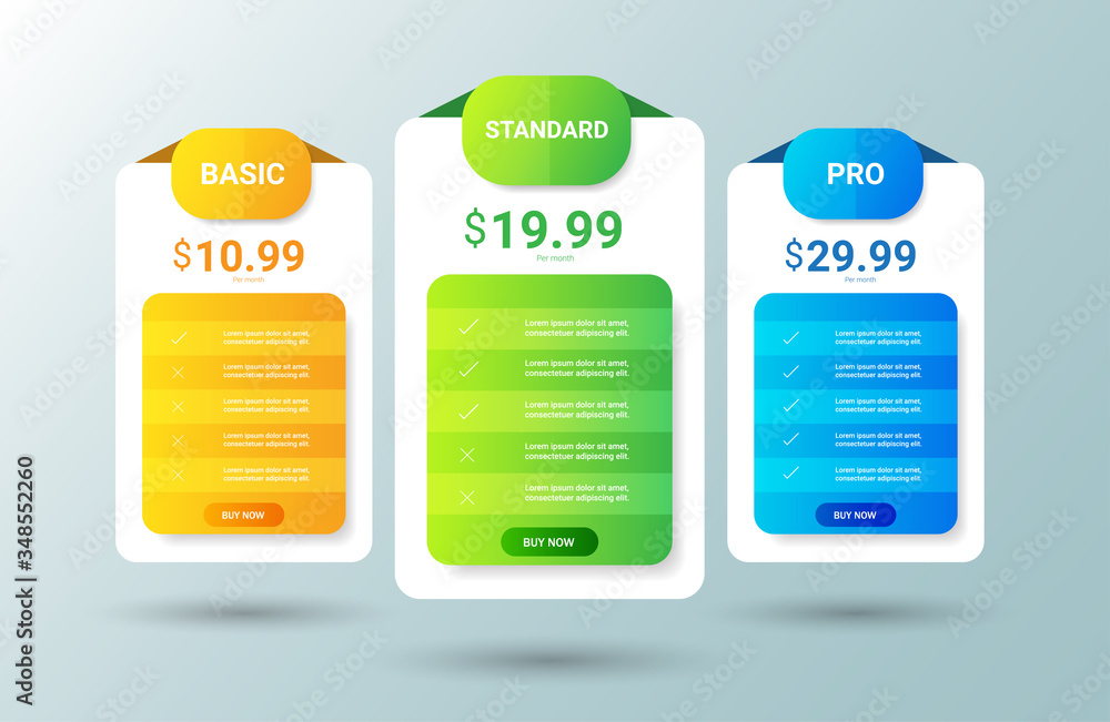 Modern pricing table, plan template . Price list collection for ...
