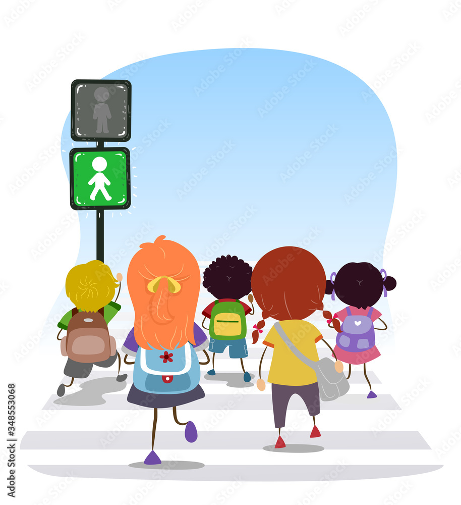 Stickman Kids Traffic Light Go Illustration Stock Vector | Adobe Stock