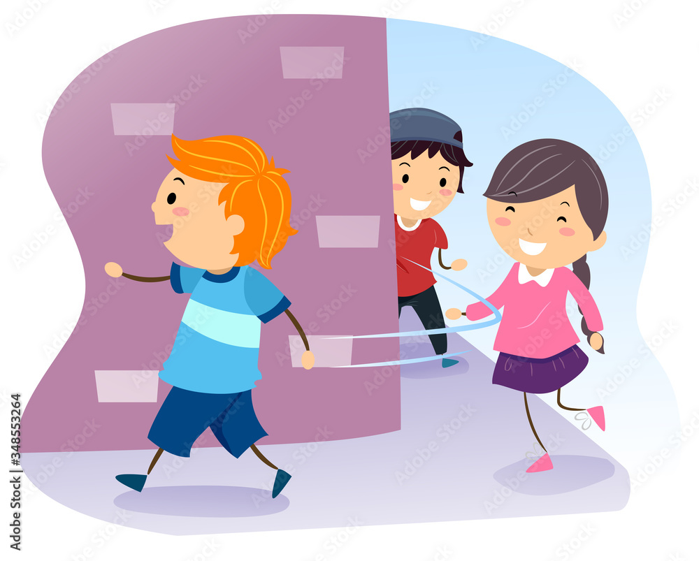 Stickman Kids Walk Turn Right Illustration Stock Vector | Adobe Stock