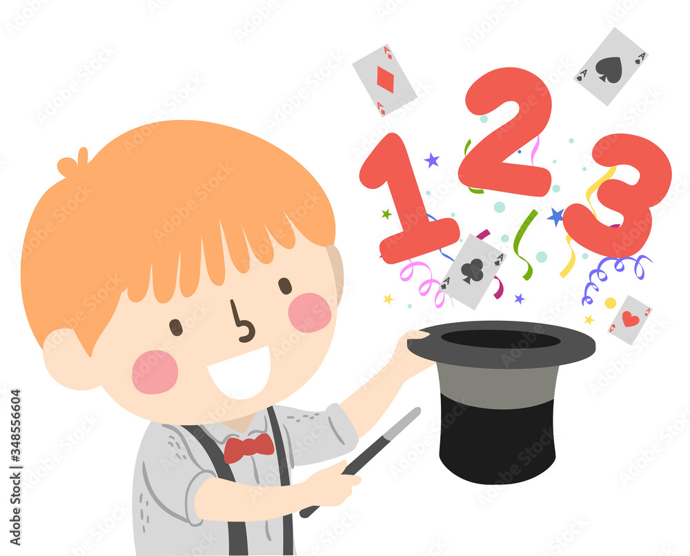 Kid Boy Magic Hat 123 Illustration Stock Vector | Adobe Stock