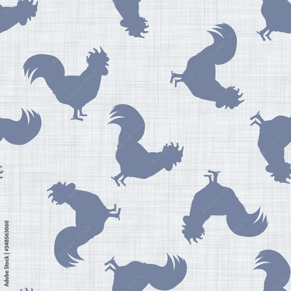 Seamless french farmhouse cockerel silhouette pattern. Farmhouse linen ...