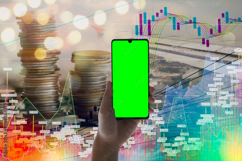 Stock market digital graph chart on LED display concept. A large ...