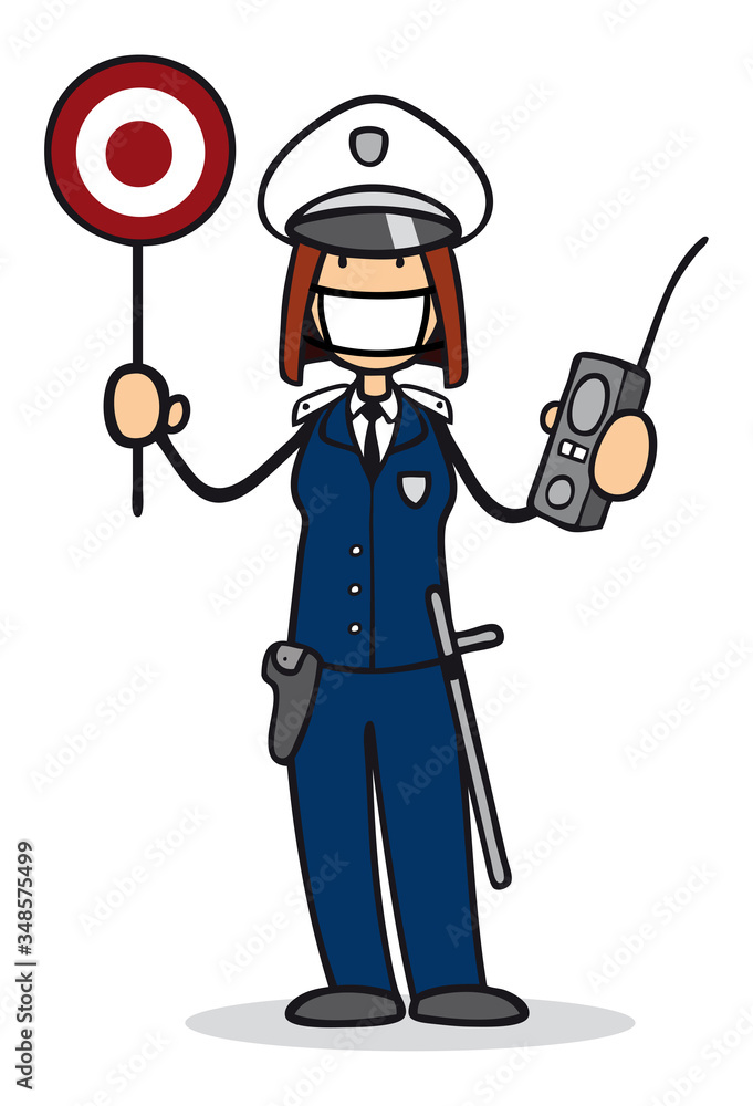 Polizistin von der Polizei mit Mundschutz bei Coronavirus Kontrolle ...