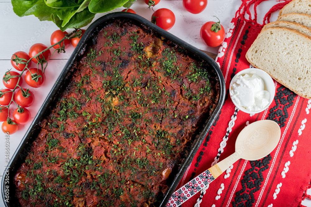 Traditional Romanian dish named "Varza a la Cluj" made from stewed ...
