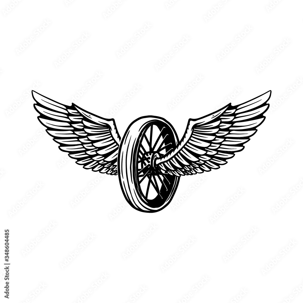 Vintage design with winged motorcycle wheel. For poster, banner, emblem ...