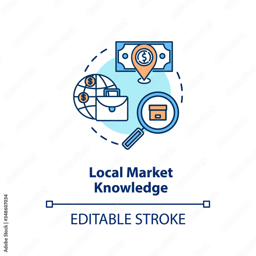 Local market knowledge concept icon. Research for global product sale ...