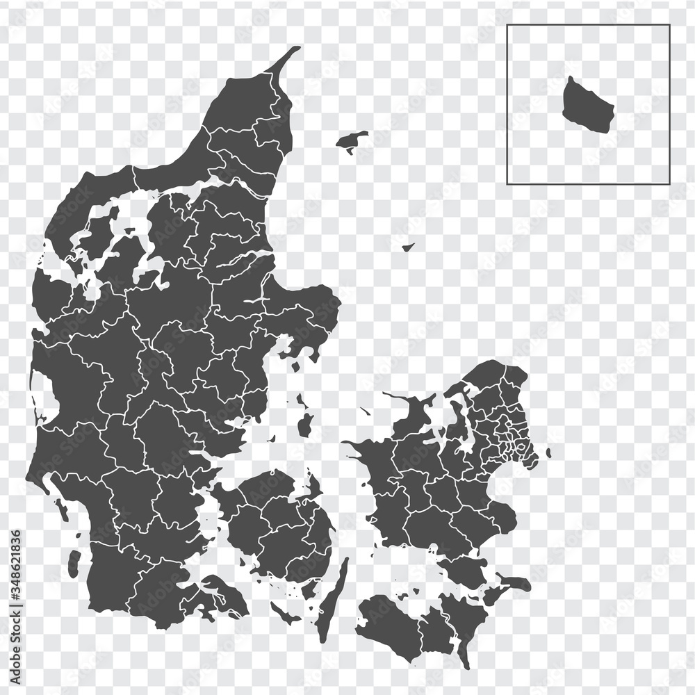 Blank map of Denmark in gray. Map of administrative divisions of ...
