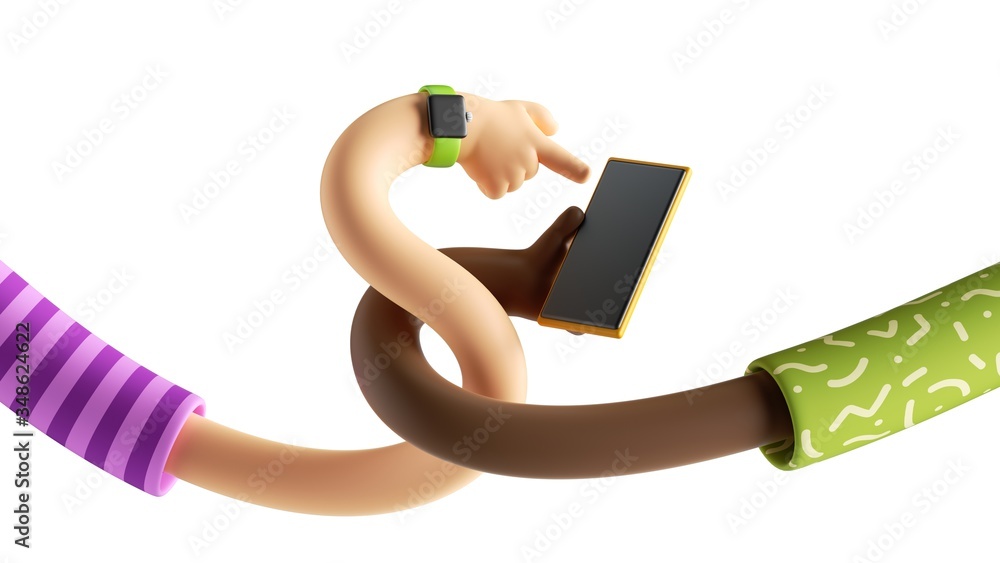 3d render abstract modern wireless technology concept, cartoon tangled ...