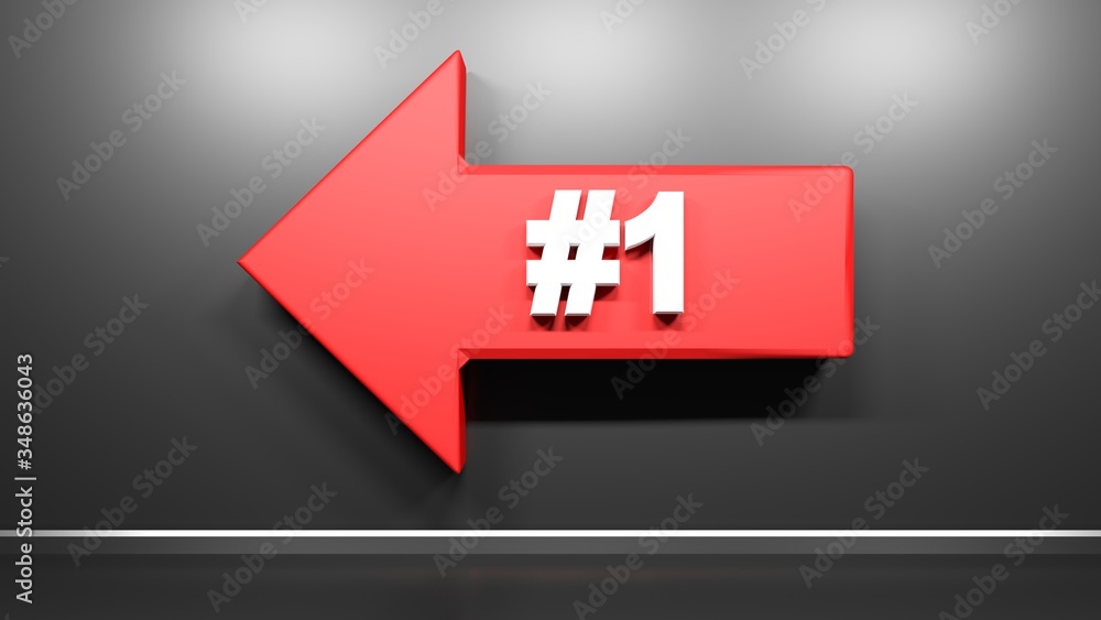 Red arrow to the left, with number 1, on black glossy wall - 3D ...