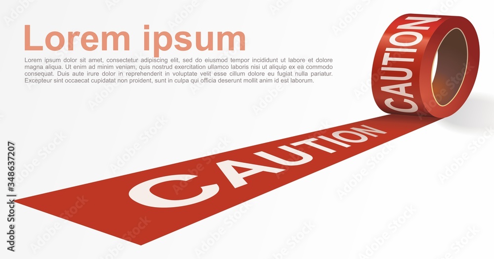 Red signal tape. Red warning tape with white text CAUTION. Template for ...