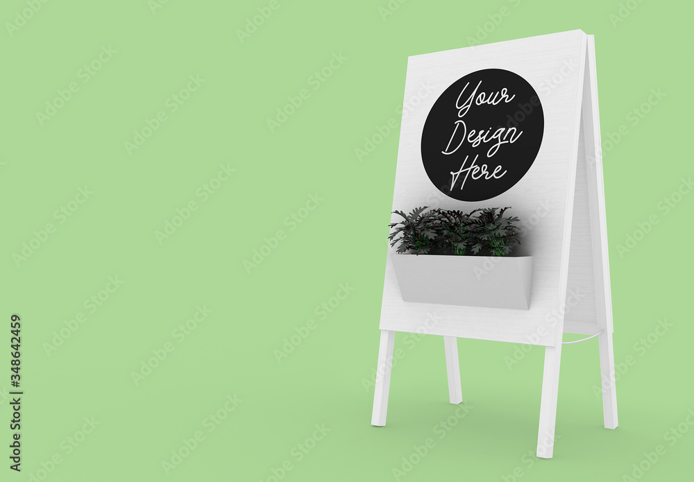 White Wooden Advertising Board with Plants Mockup Stock Template ...