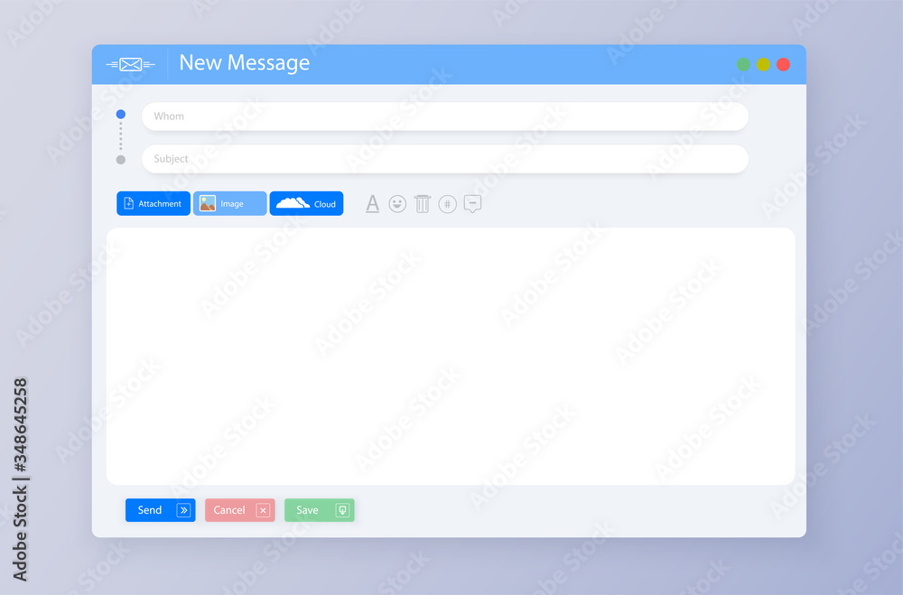 Email template. Blank e-mail browser window .Mail ui window template, Mail message web page ...
