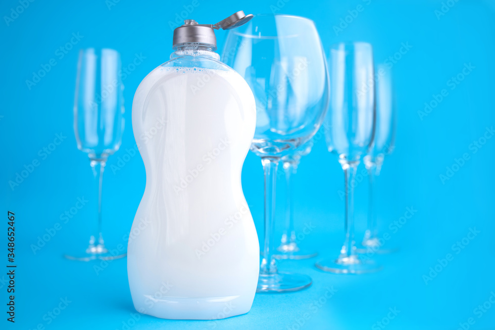 Clean washed wine glasses. Concept of washing dishes. Dishwashing ...