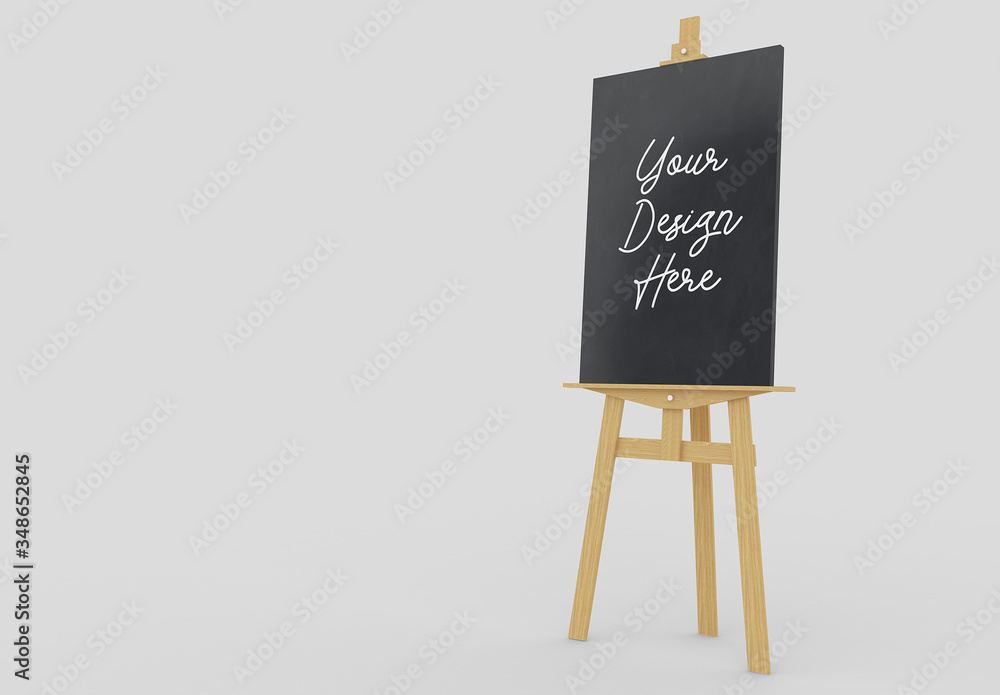 Wooden Easel Stand with Horizontal Chalkboard Display Mockup Stock ...