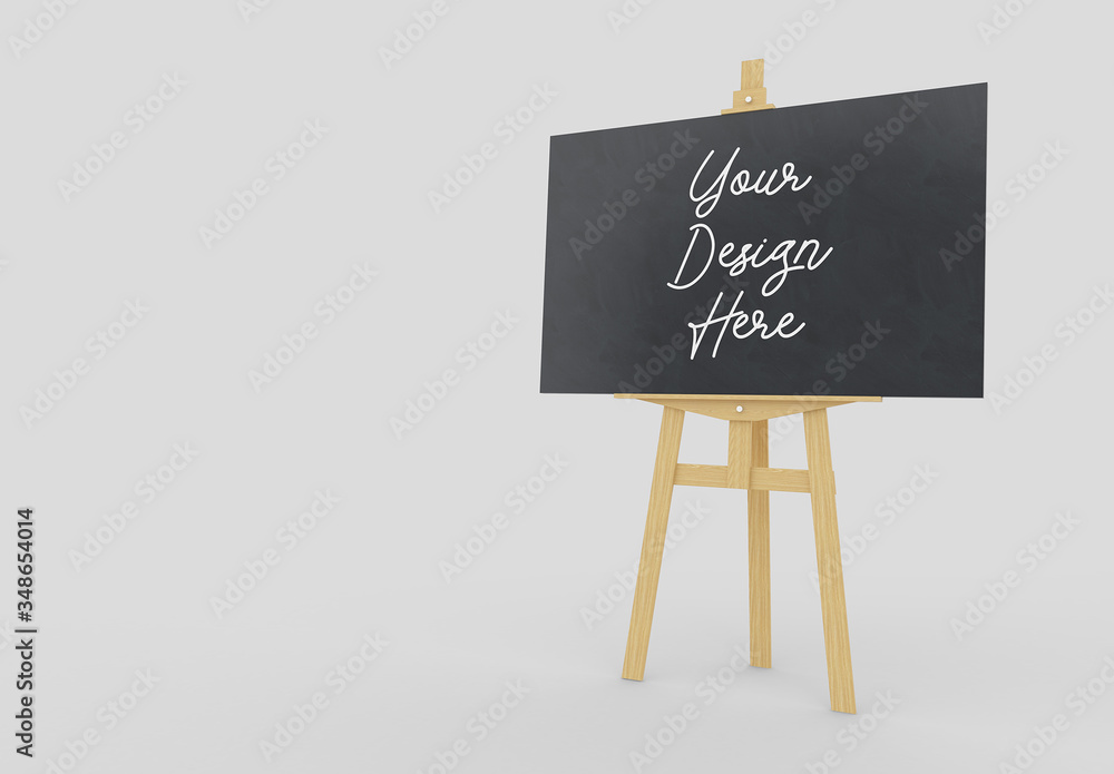 Wooden Easel Stand with Horizontal Chalkboard Display Mockup Stock ...