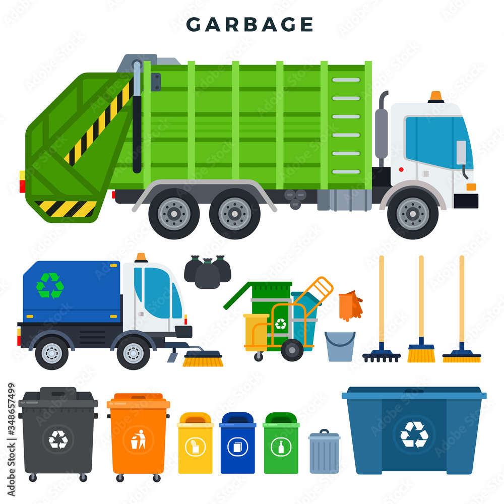 Garbage collection and disposal, set. Containers for separate waste ...