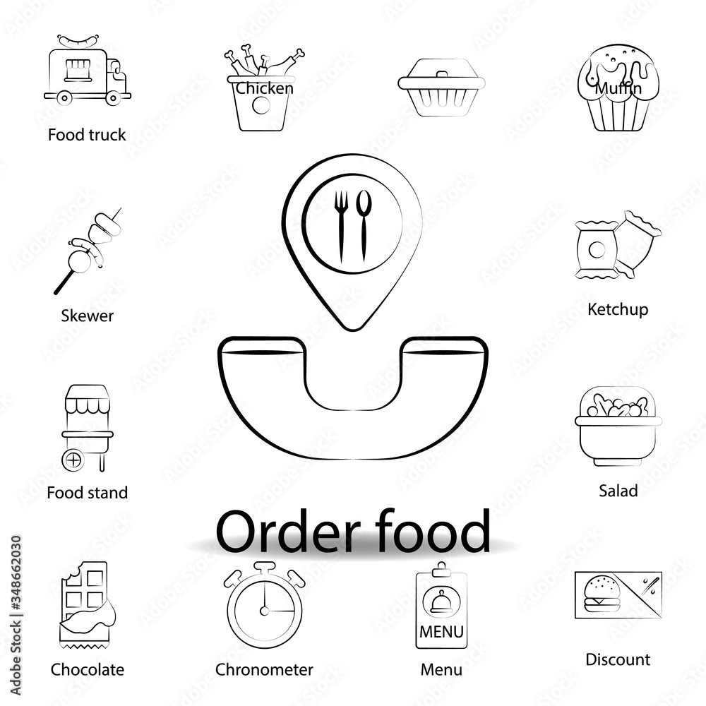 fast food phone, order outline icon. Set of food illustration icon ...