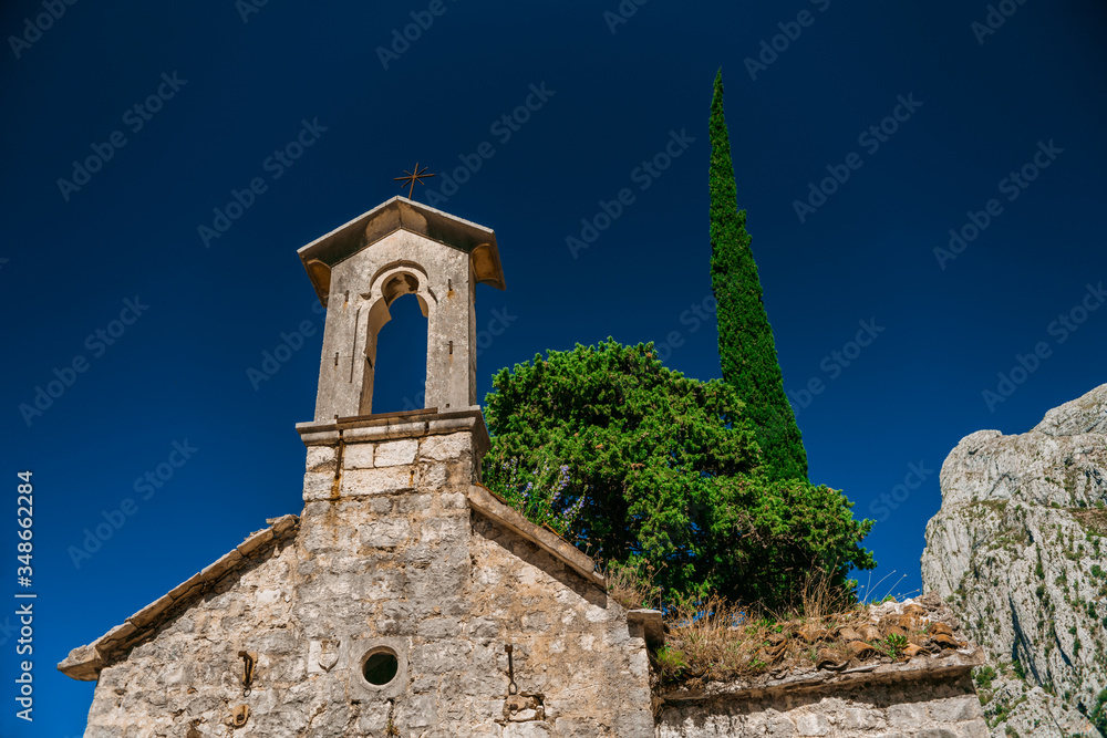 Facade of the old Church of St. George near Kotor in Montenegro ...
