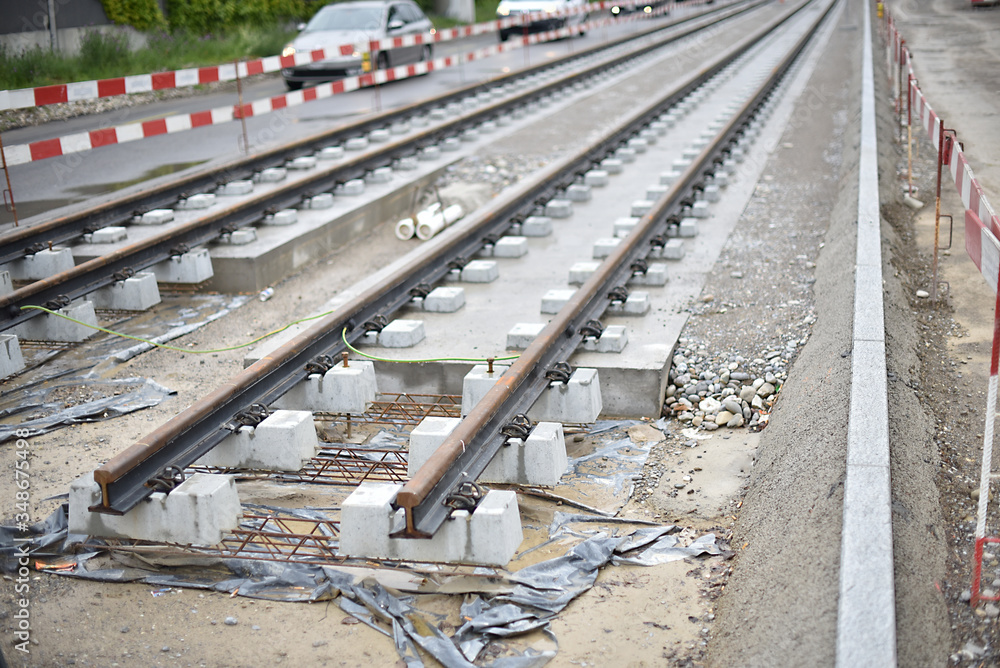 Construction of a railway for tram tracks Stock Photo | Adobe Stock