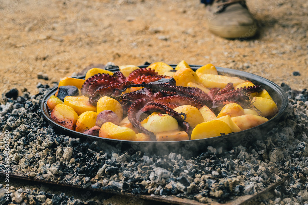 Cooking traditional balkan turkish bosnian dalmatian meal Peka in metal ...