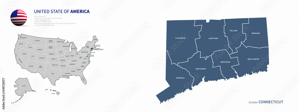 conneticut map. vector map of conneticut, U.S. states. Stock Vector ...