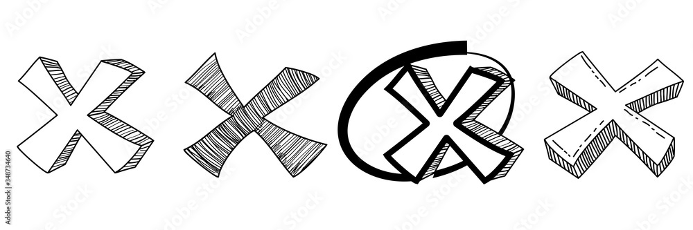 Hand drawn X signs. doodle set of wrong or false mark. vector ...
