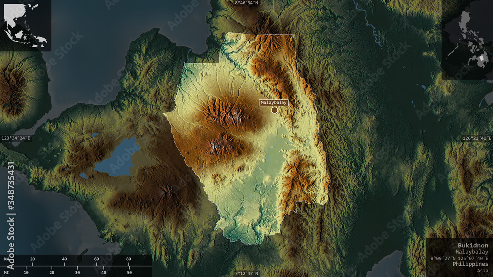 Bukidnon, Philippines - composition. Relief Stock Illustration | Adobe ...